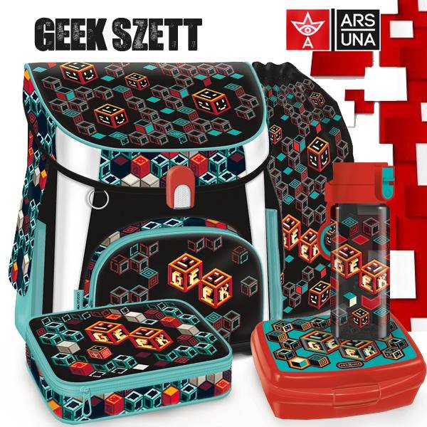 Ars Una Geek iskolatáska mágneszáras SZETT 5 részes - piros ...